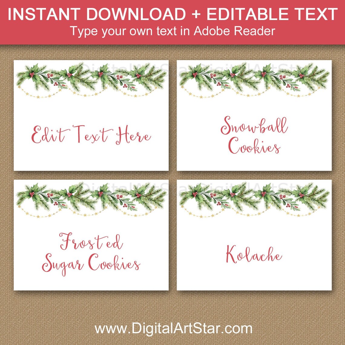 Editable Christmas Labels Holiday Place Card Template | Etsy