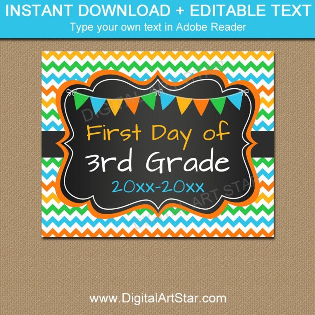 First Day of 3rd Grade Sign Instant Download, Editable Sign, First Day ...