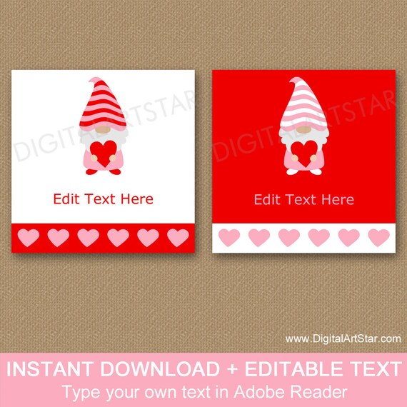 Printable Valentine Stickers - Gnome Favor Stickers - Valentine Gift ...