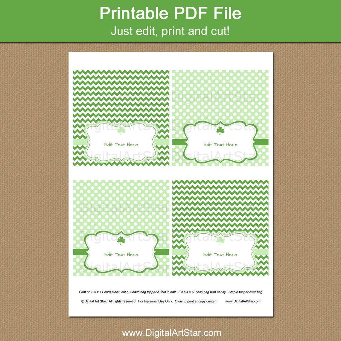 St Patricks Day Goodie Bag Toppers Printable Treat Bag Topper - Etsy