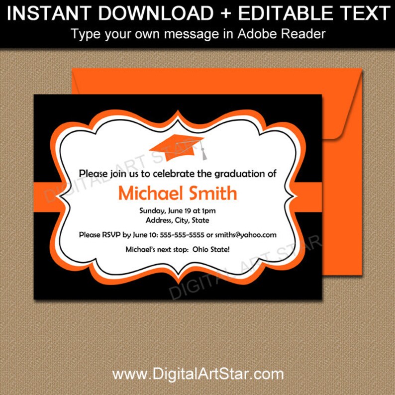 Orange and Black Graduation Invitation College Graduation - Etsy