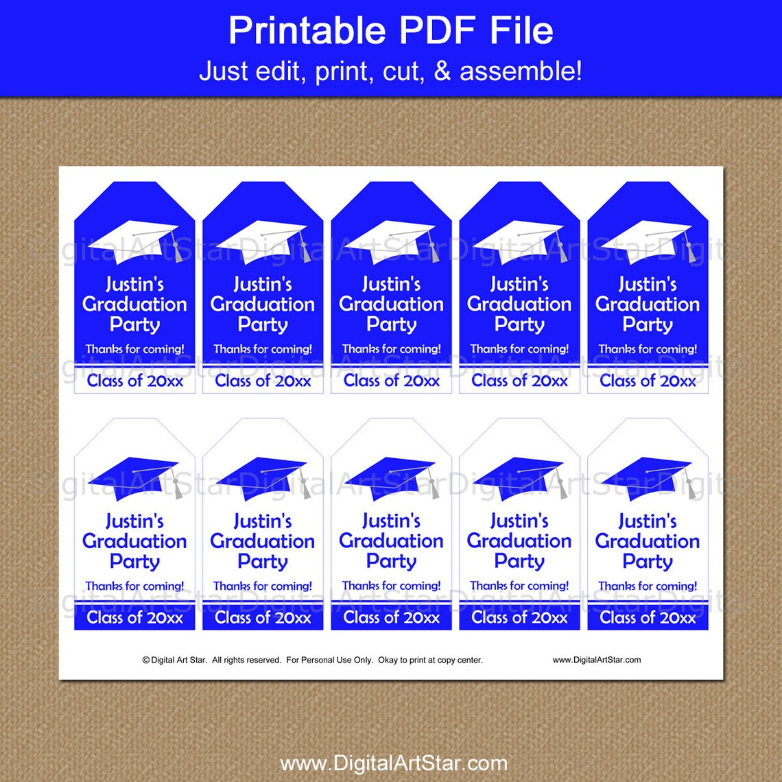 Graduation Tags Graduation Thank You Tags Royal Blue Hang | Etsy