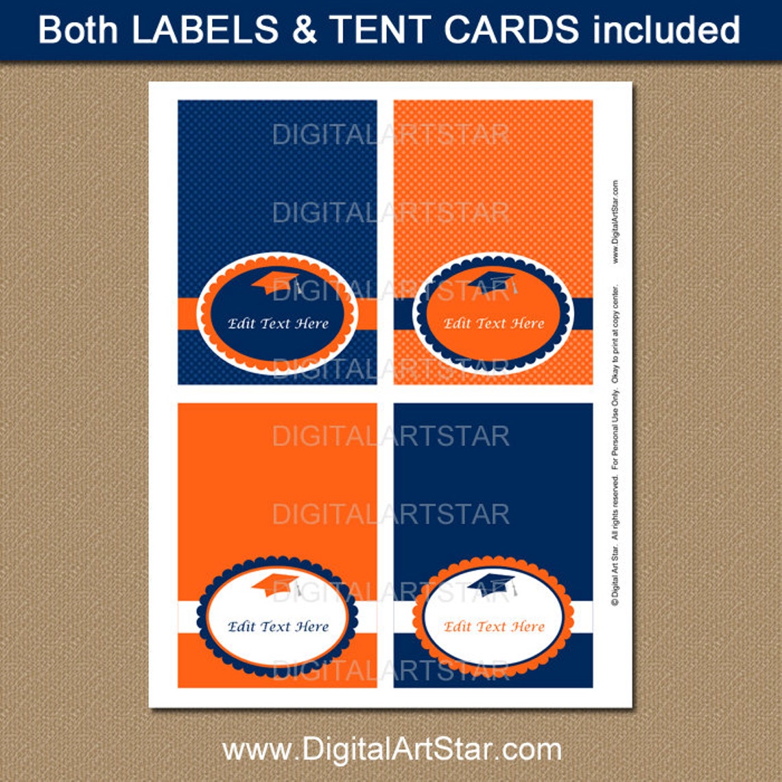 Navy Blue and Orange Graduation Food Labels Graduation | Etsy