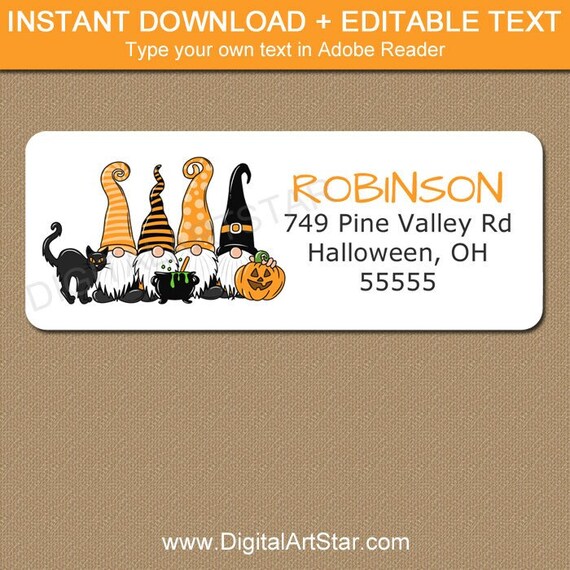 Gnome Halloween Address Label Template, Editable Halloween Return ...