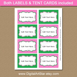 Printable Pink Green EDITABLE Place Cards, Tent Cards, Labels, Buffet ...