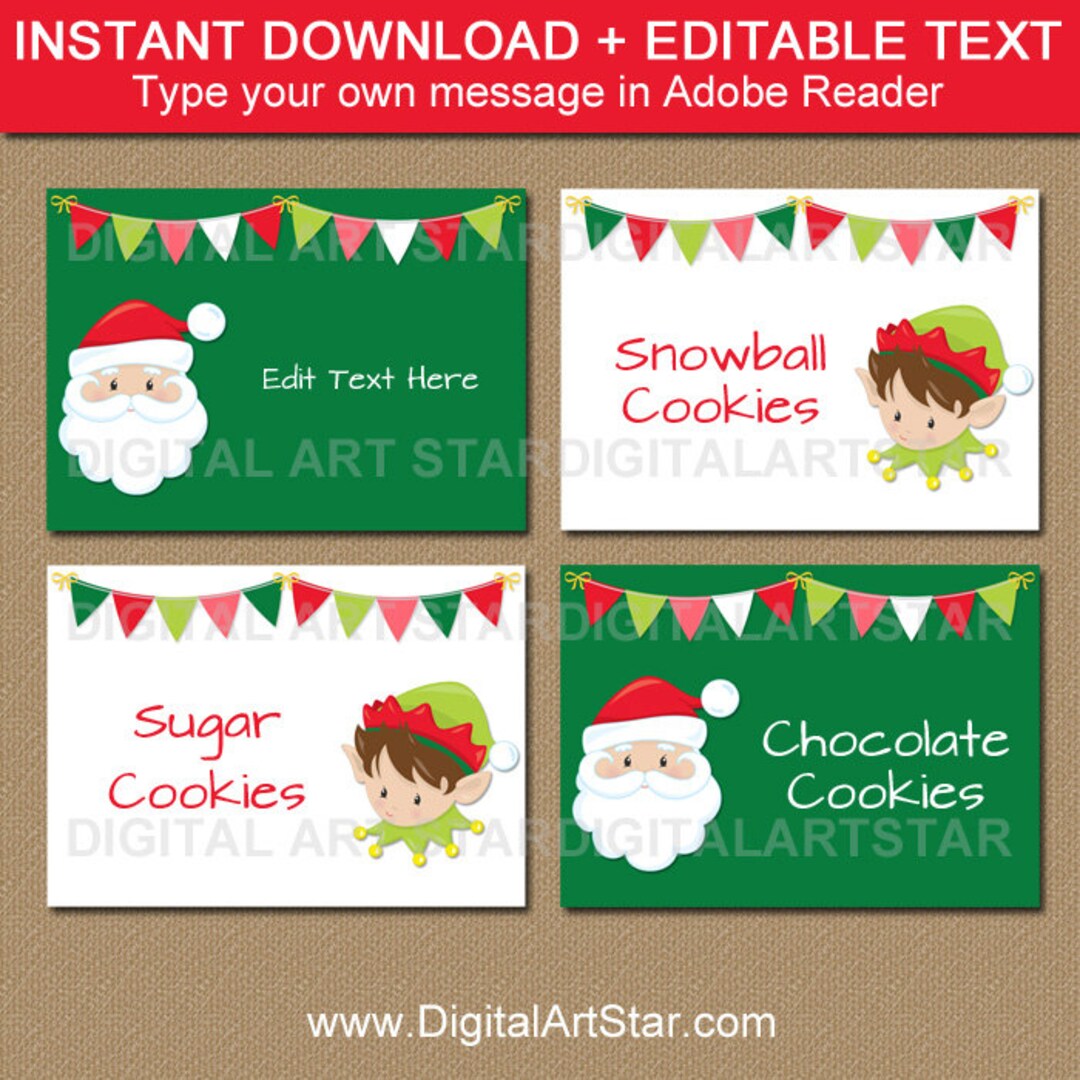 Christmas Place Cards Santa Labels Santa Food Labels Santa - Etsy