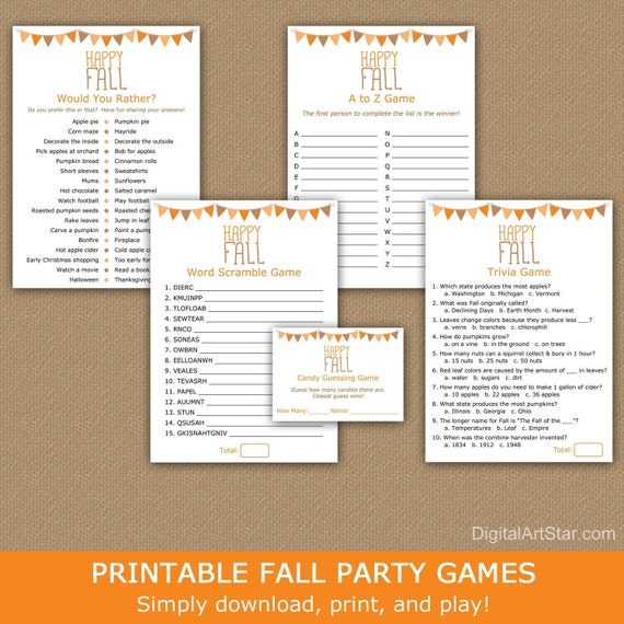 Fall Games Bundle - Fall Party Games Printable - Happy Fall Printable ...