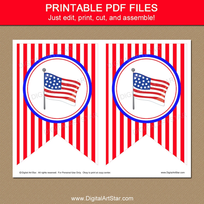 4th of July Banner Printable Patriotic Banner Editable | Etsy