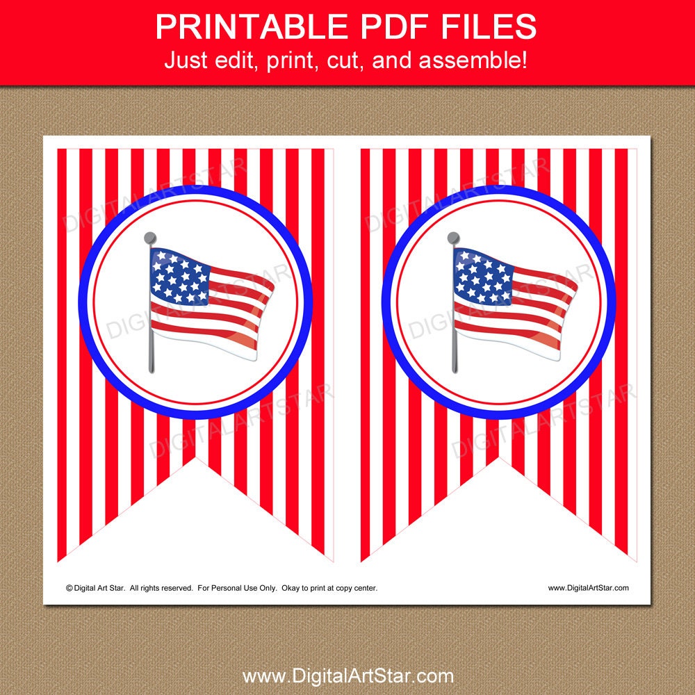 4th of July Banner Printable Patriotic Banner Editable - Etsy