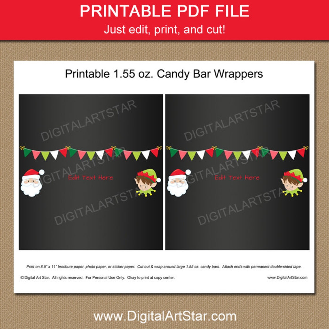 Christmas Candy Bar Wrapper Template Chalkboard Christmas | Etsy