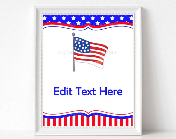 Editable American Flag Sign, Patriotic Sign Printable, 4th of July ...