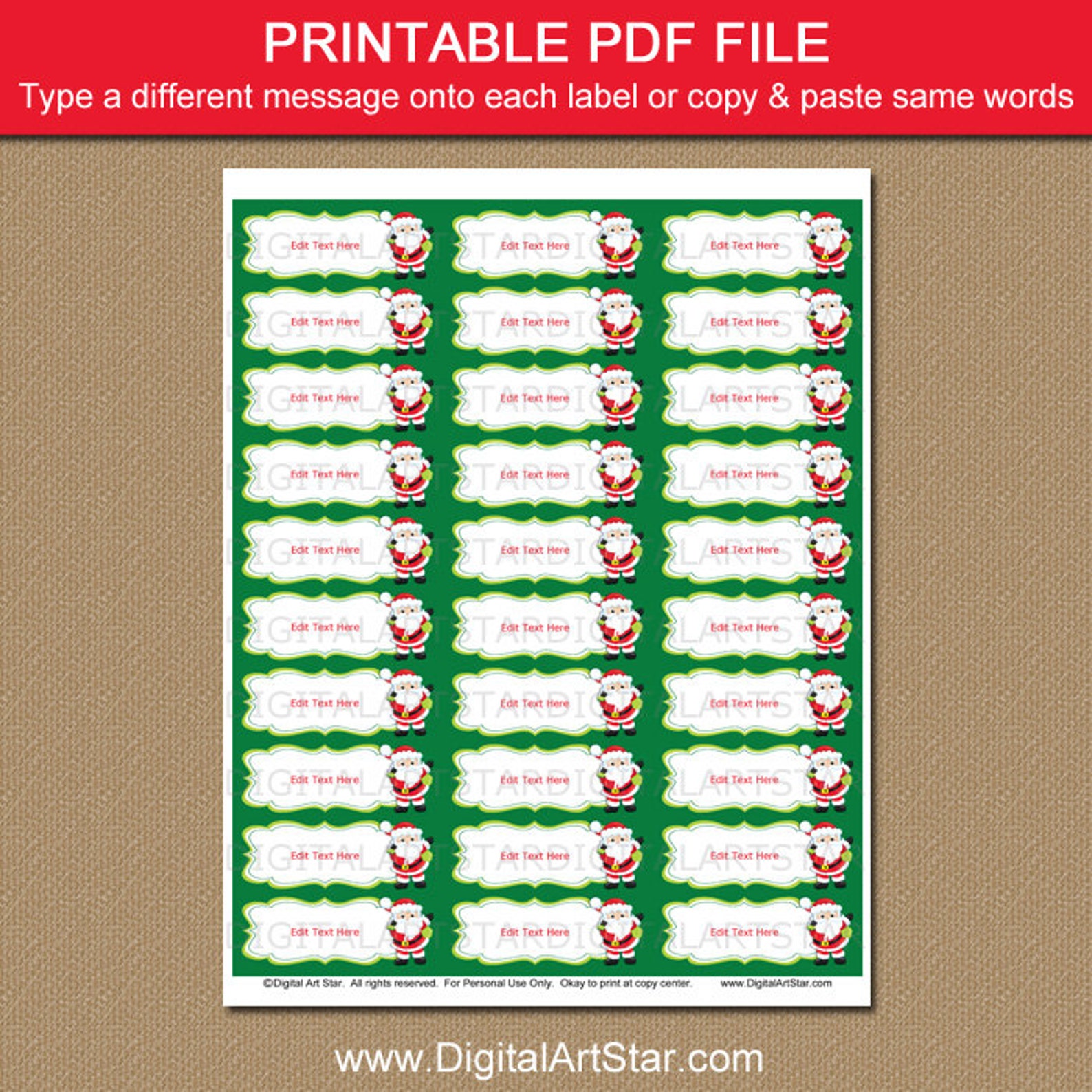 Santa Labels Christmas Address Labels Printable Santa Gift Etsy
