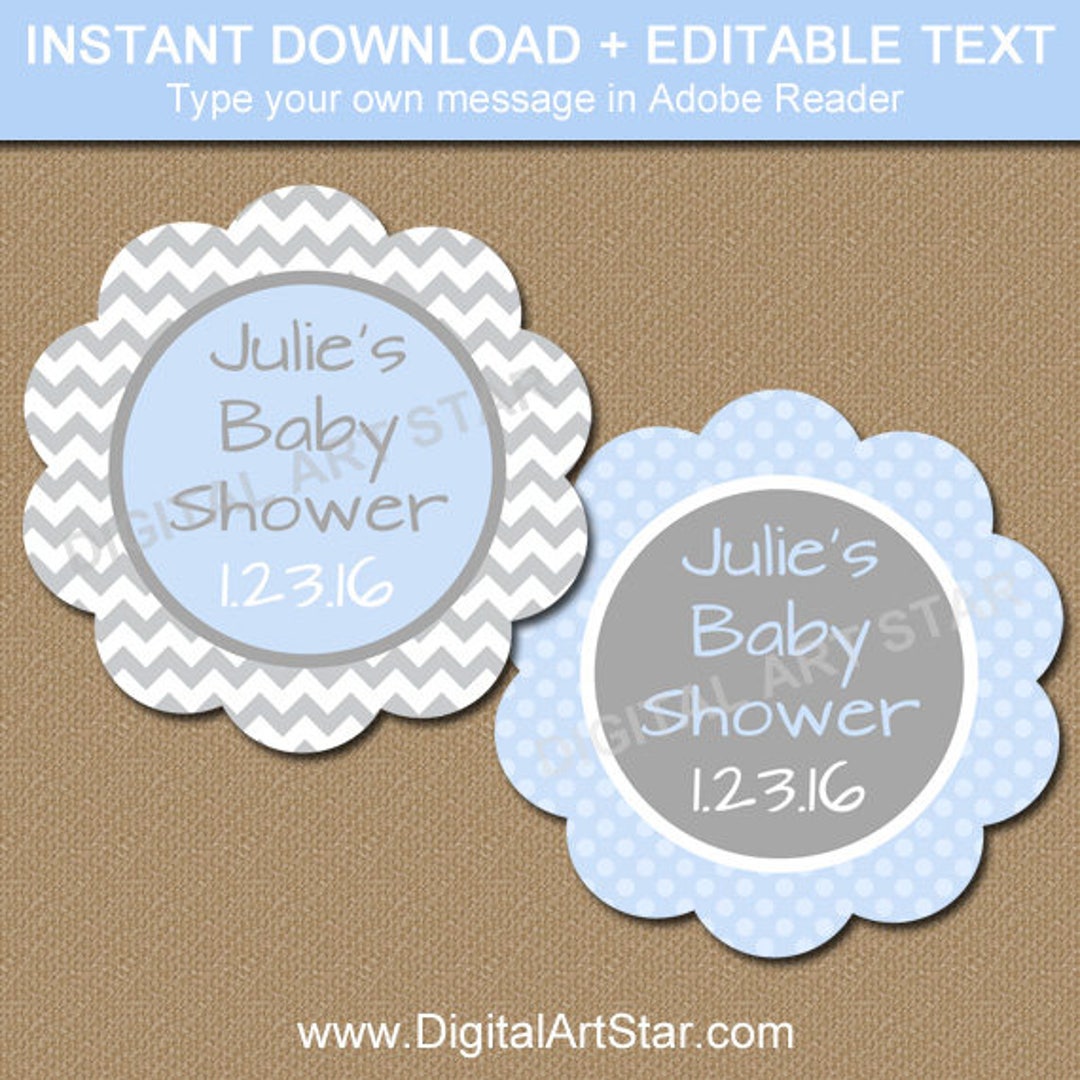 Baby Blue Gray Baby Shower Favor Tags Printable Boy Baby Shower Tags ...