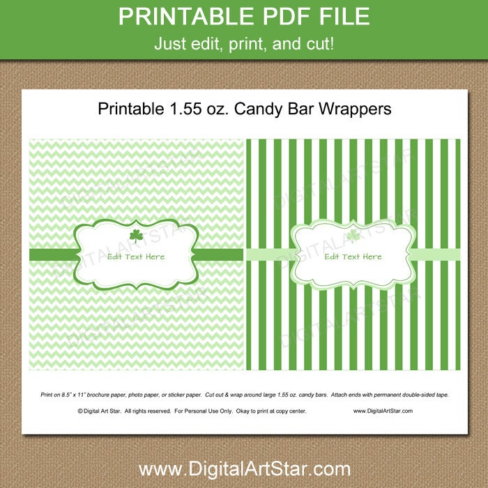 Printable St Patricks Day Candy Bar Wrappers Instant Download | Etsy