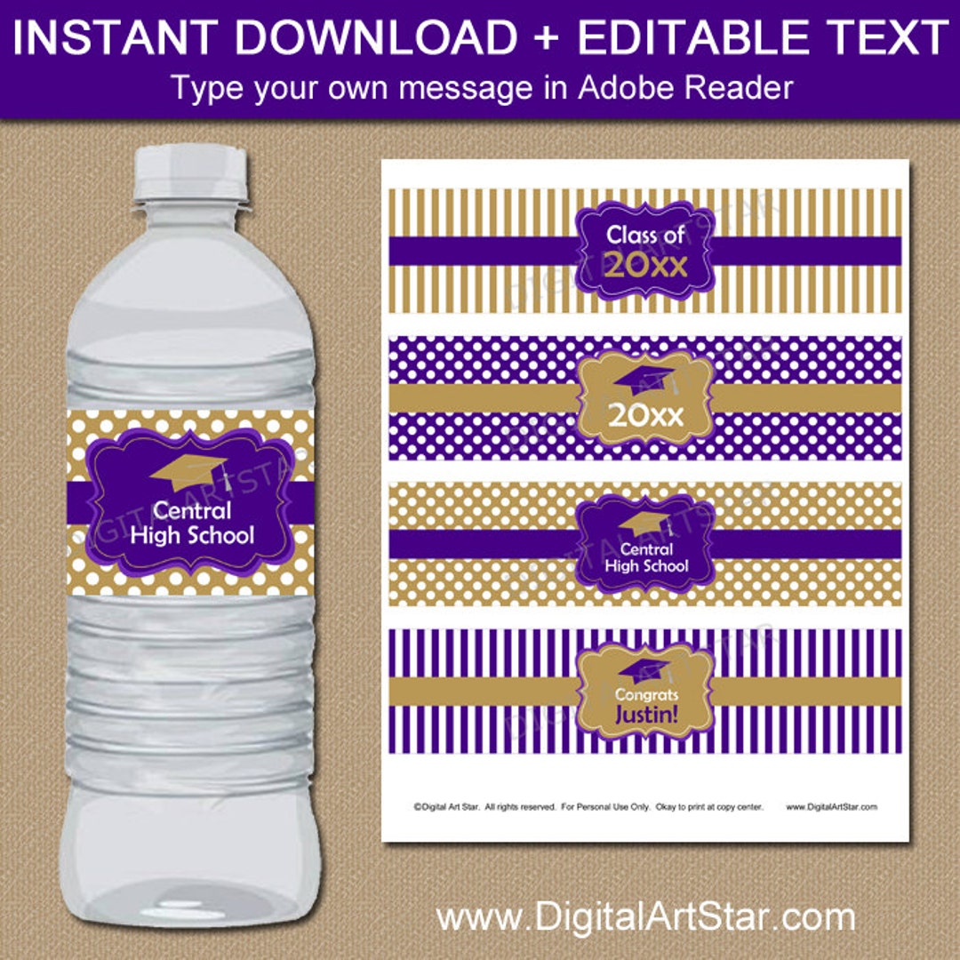 High School Graduation Party Ideas Purple and Gold Graduation Water ...