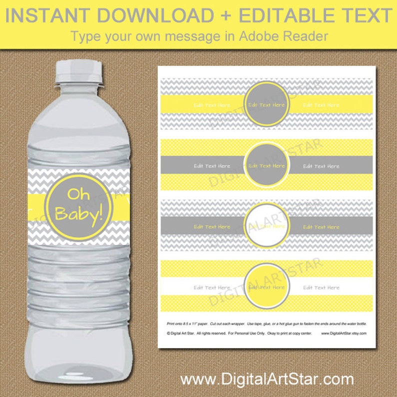 Yellow Gray Chevron Water Bottle Labels Gender Neutral Baby - Etsy