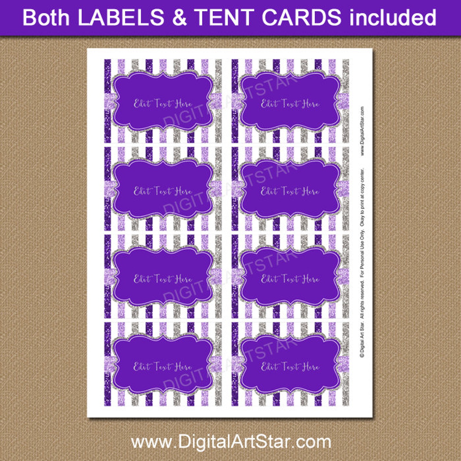 Purple Candy Buffet Labels Place Cards Printable Food | Etsy