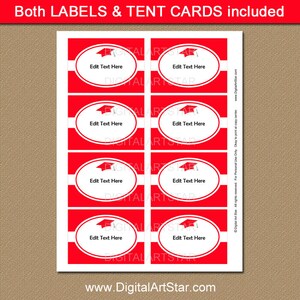 Red Graduation Labels, Graduation Candy Buffet Labels, Red Graduation ...