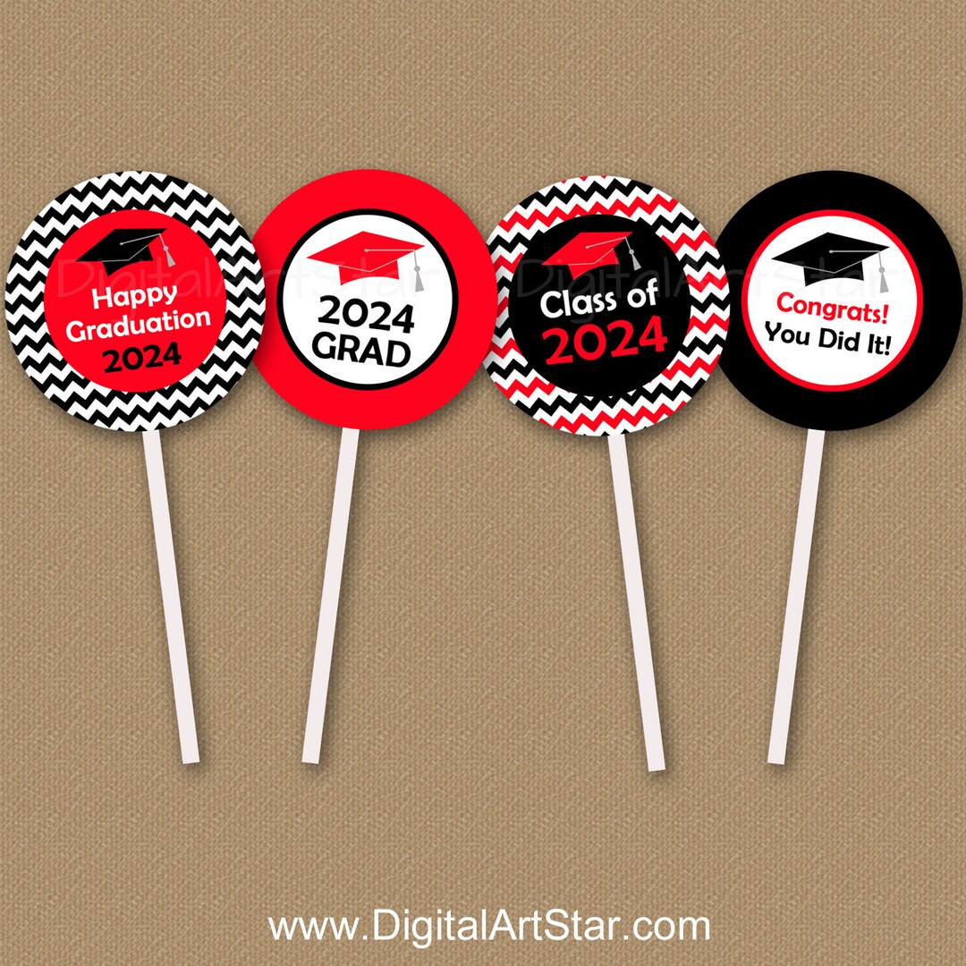Graduation Cupcake Toppers 2024, Red and Black Graduation Decorations ...