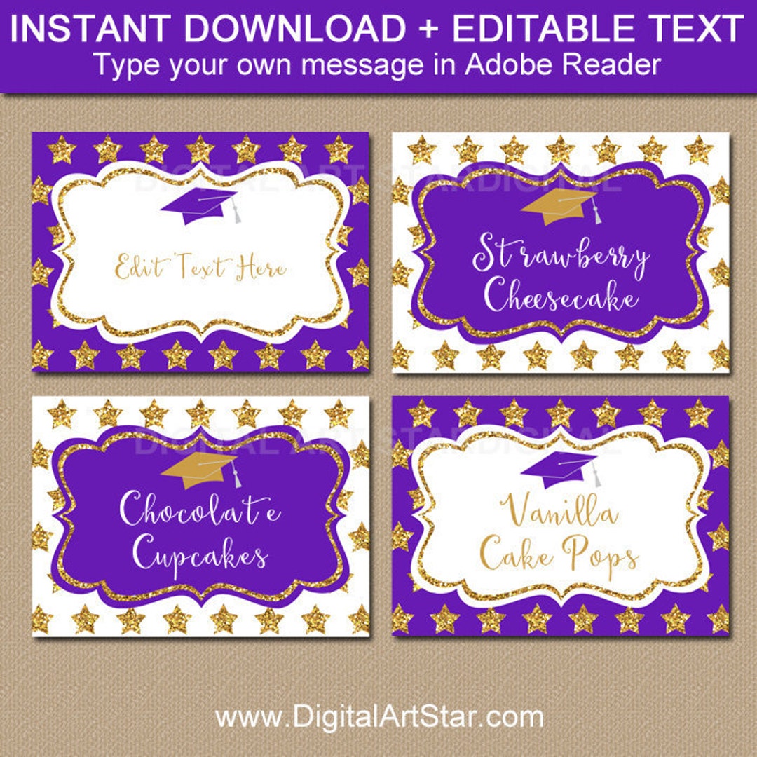 Purple and Gold Graduation Printable Labels Download, Candy Buffet ...