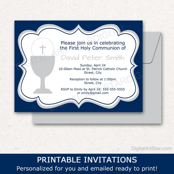 PRINTABLE Boy First Communion Invitation, Boy Communion Invite, Navy ...