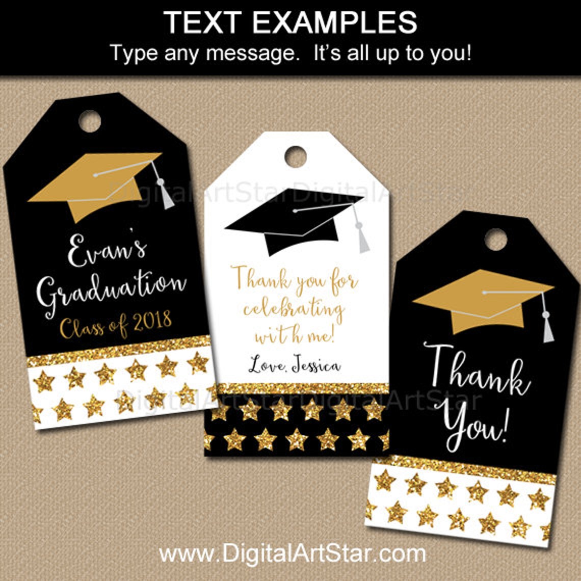 Graduation Tags Black Gold Graduation Party Favor Tags | Etsy