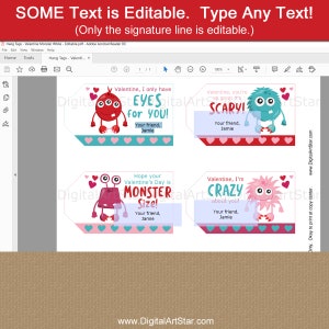 Monster Valentine Printable Tags Kids, Valentines Day Gift Tags ...
