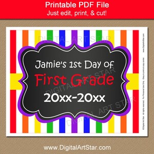 Rainbow First Day of School Sign Editable First Day of First - Etsy