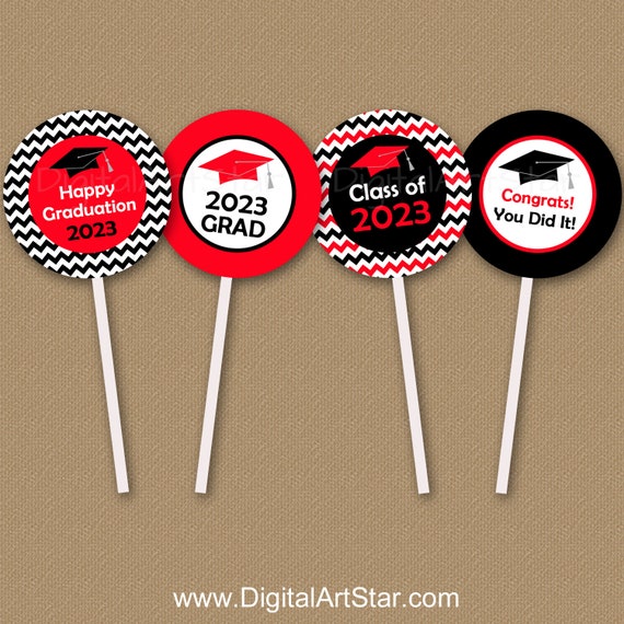 Graduation Cupcake Toppers 2023, Red and Black Graduation Decorations ...