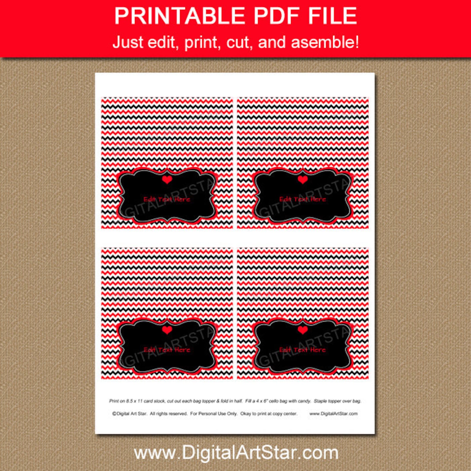 INSTANT DOWNLOAD Valentine's Day Bag Labels Red and | Etsy