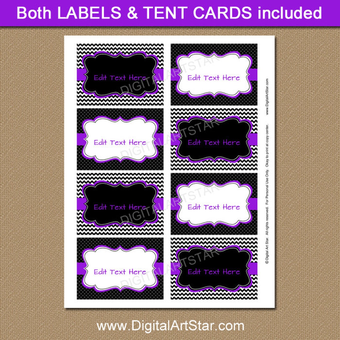Black and Purple Food Labels Template Editable Place Cards - Etsy