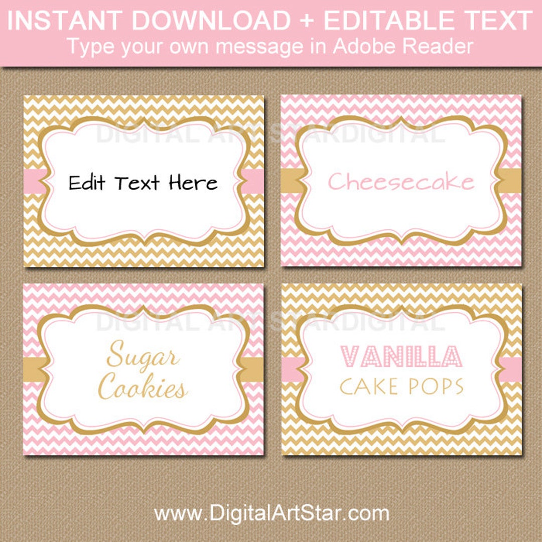 Printable Pink and Gold Candy Buffet Labels Baby Shower Tent Cards ...