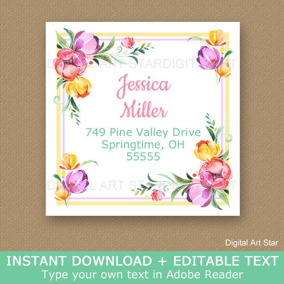Floral Address Label Template - Spring Address Labels - Return Address ...