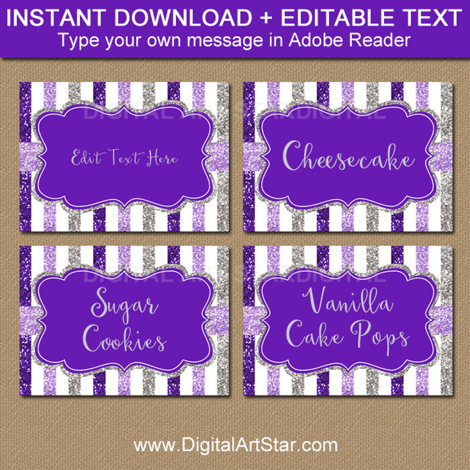 Purple Candy Buffet Labels Place Cards Printable Food | Etsy