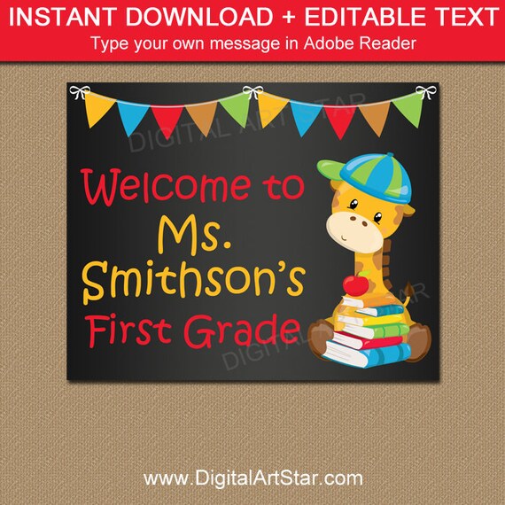 First Day of School Editable Download, Teacher Door Sign Personalized ...