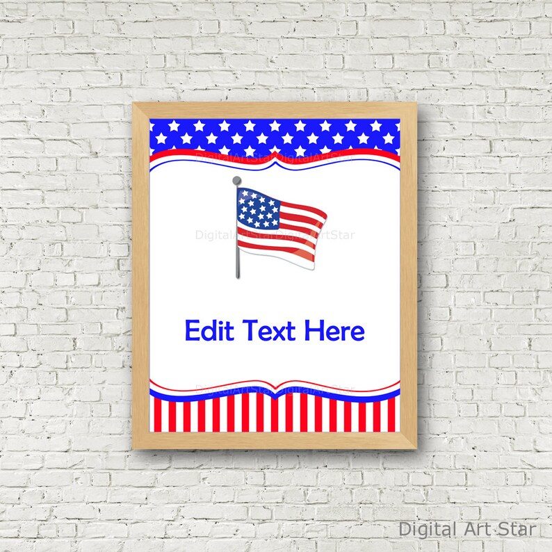 Editable American Flag Sign Patriotic Sign Printable 4th of - Etsy