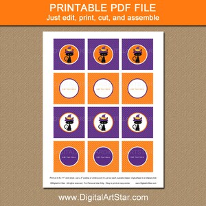 Black Cat Halloween Cupcake Toppers Printable, Halloween Party ...
