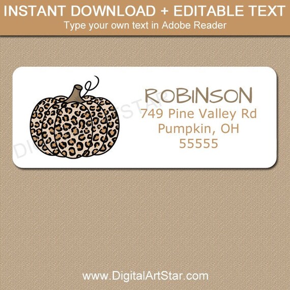 Leopard Pumpkin Address Label Template Download, Fall Return Address ...