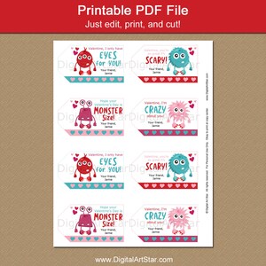 Monster Valentine Printable Tags Kids, Valentines Day Gift Tags ...