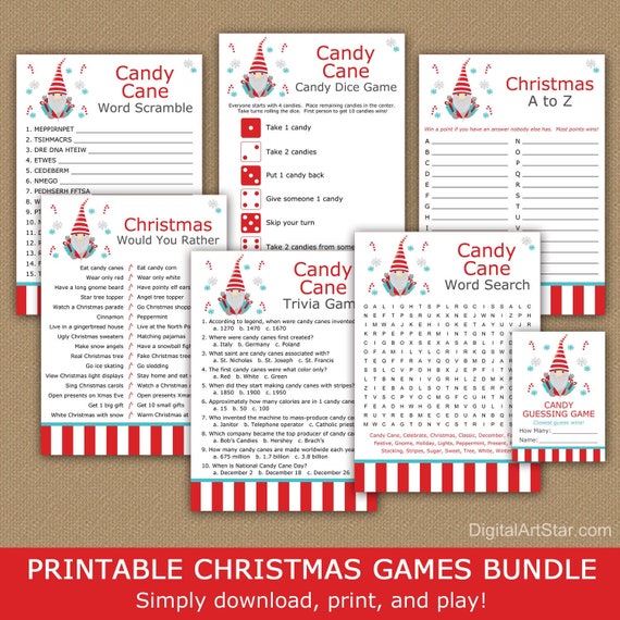 Christmas Games Bundle Printable, Candy Cane Trivia, Christmas Would ...