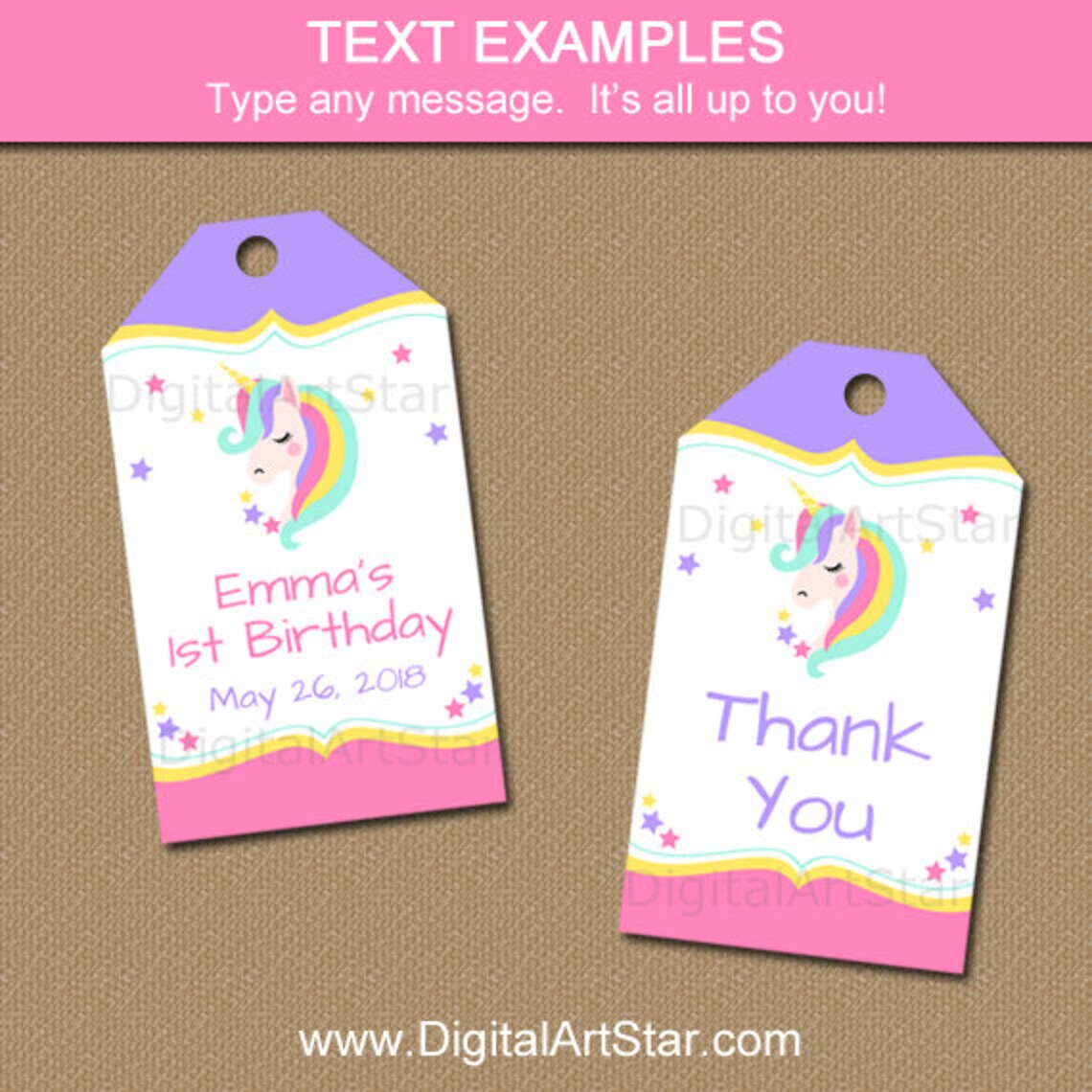 Unicorn Birthday Tags Unicorn Favor Tags Printable Tag Hang - Etsy
