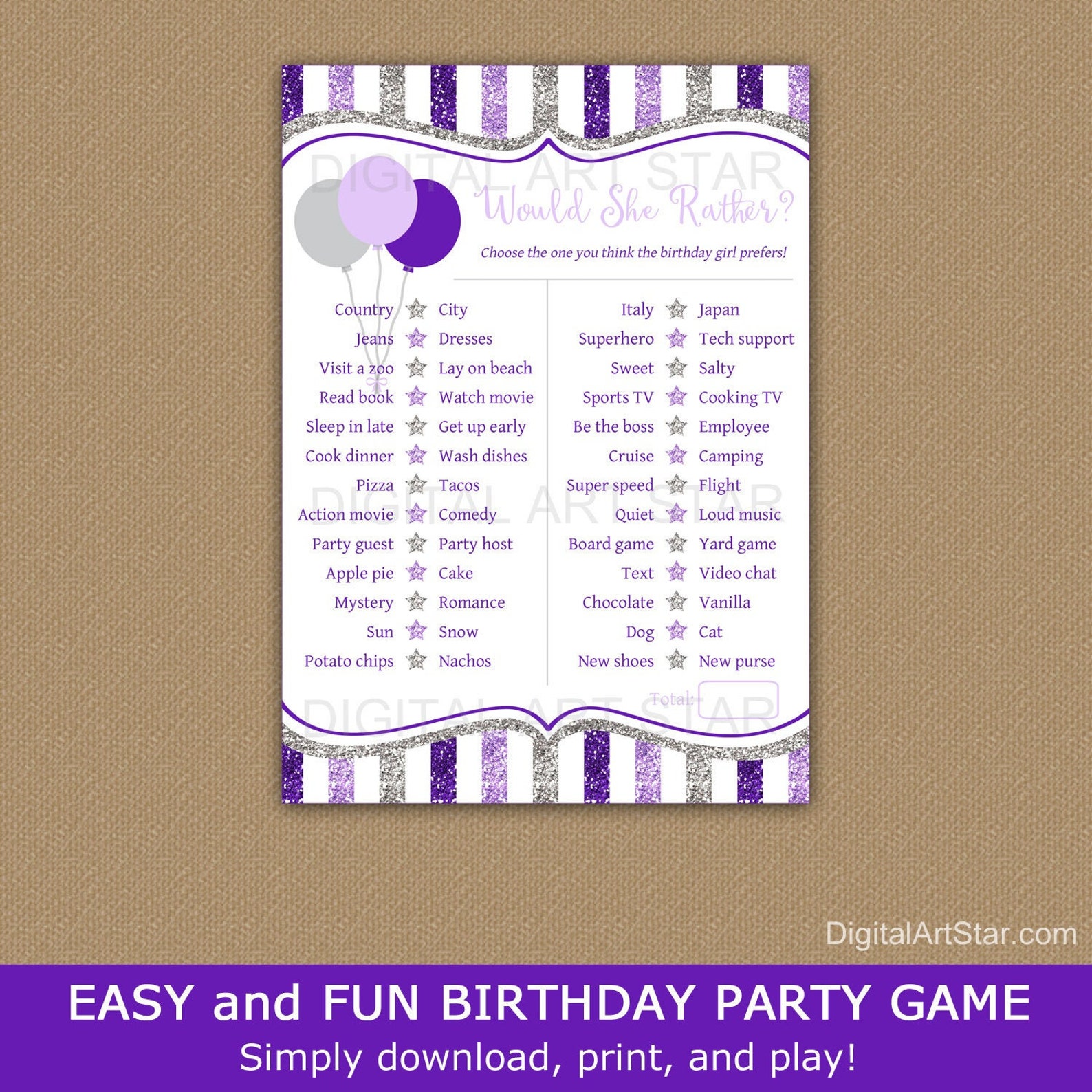 Would She Rather Birthday Game, Printable Adult Birthday Games, 60th ...