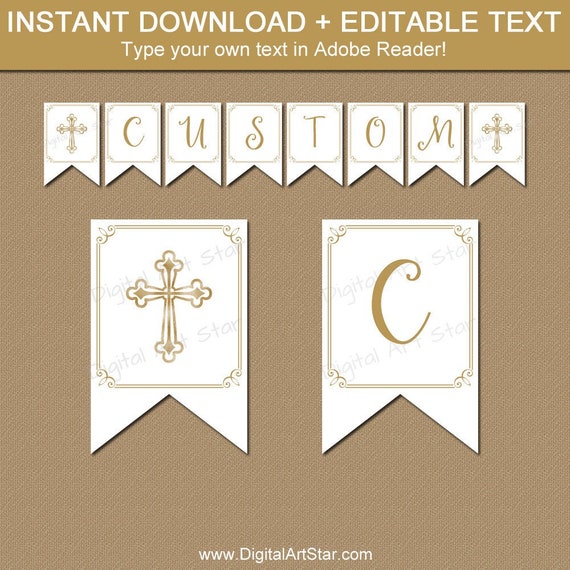 Gold First Holy Communion Banner, Gold Baptism Banner Printable, Gold ...