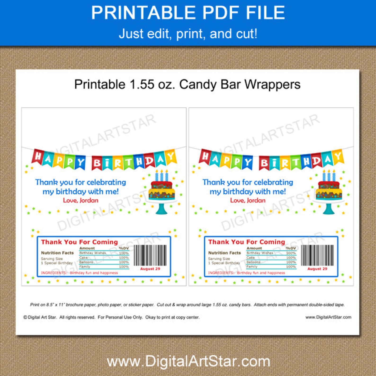 Birthday Candy Bar Wrappers Printable Chocolate Wrappers Adult | Etsy
