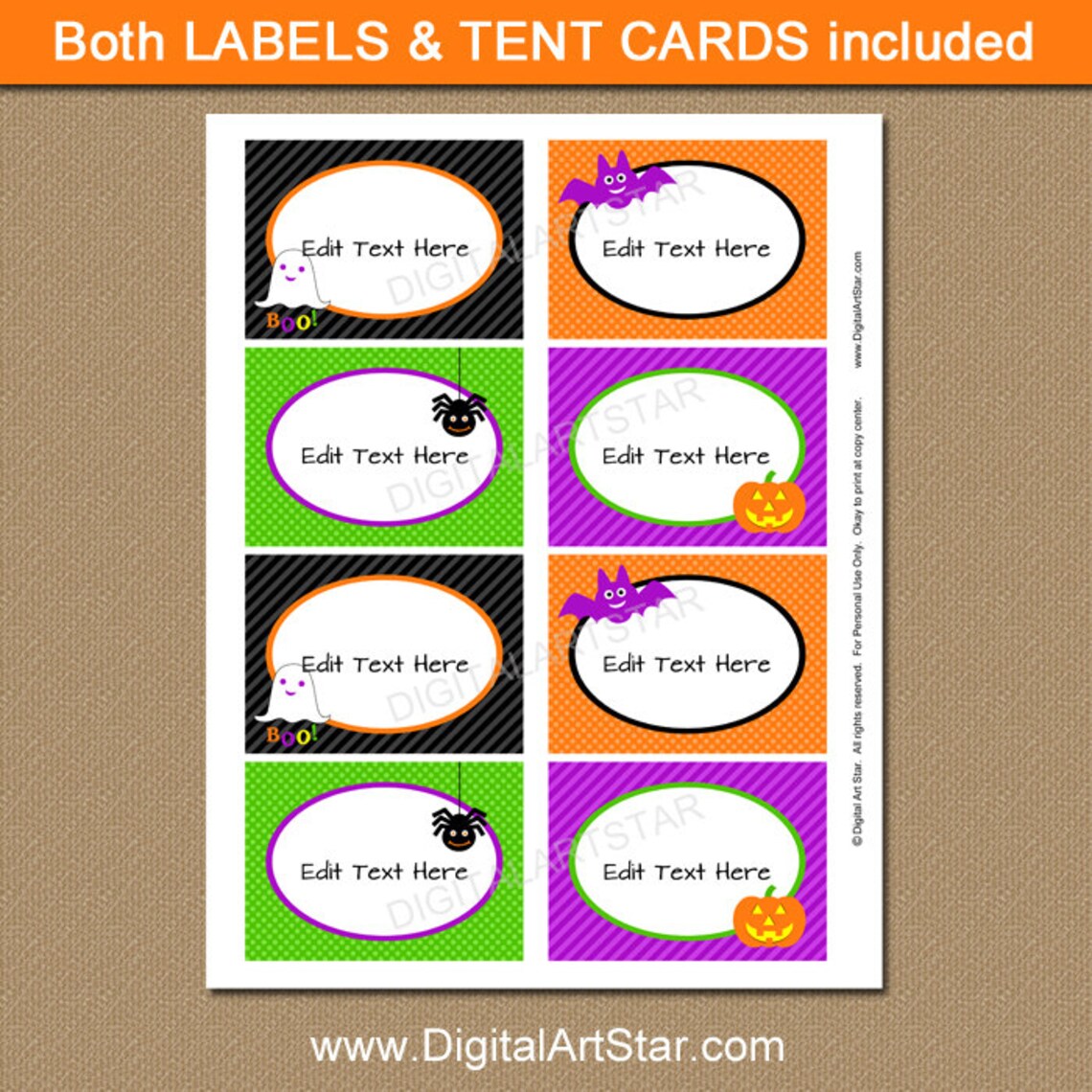 Halloween Printable Buffet Cards Kids Halloween Labels Tent - Etsy