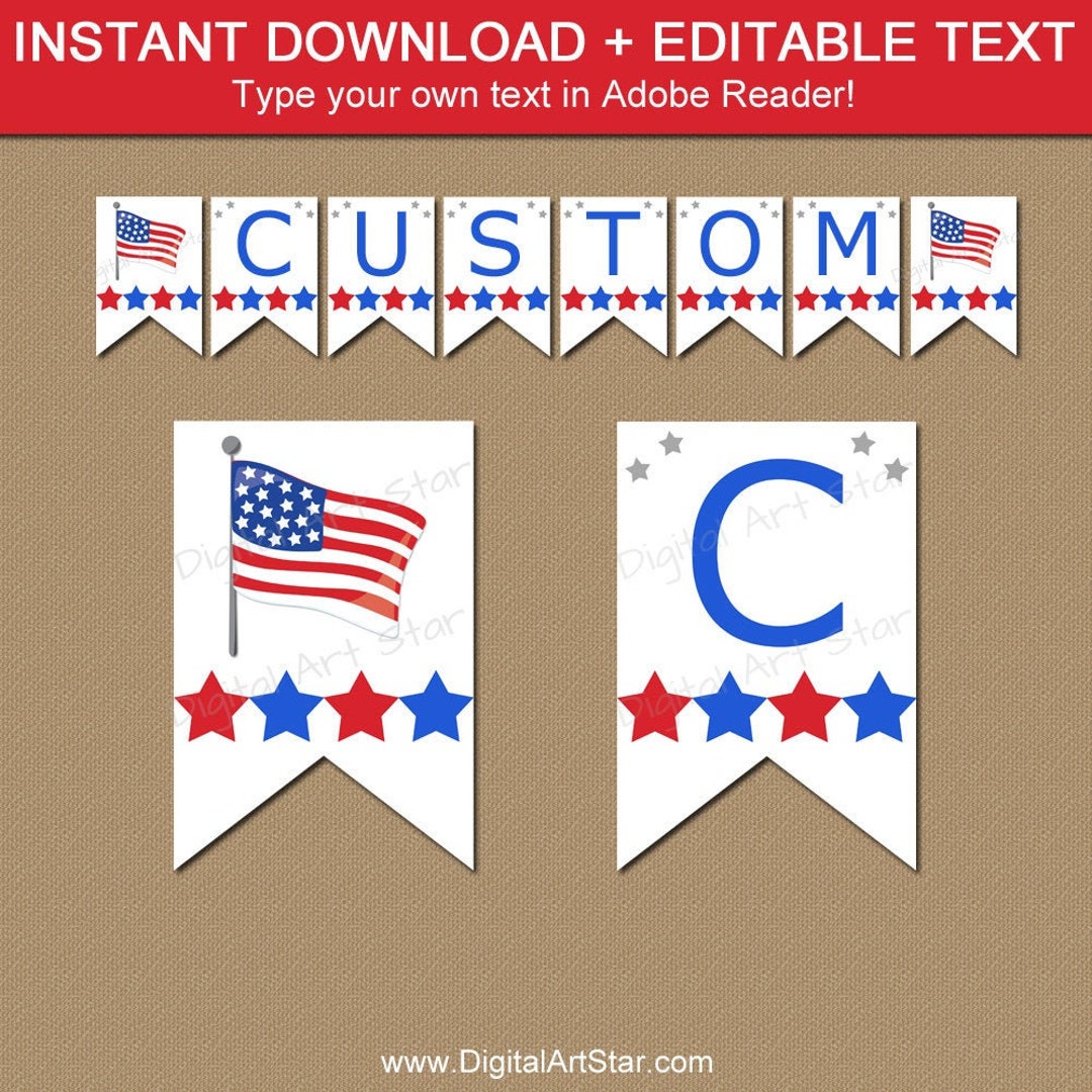 4th of July Banner Download Patriotic Banner, Printable 4th of July ...