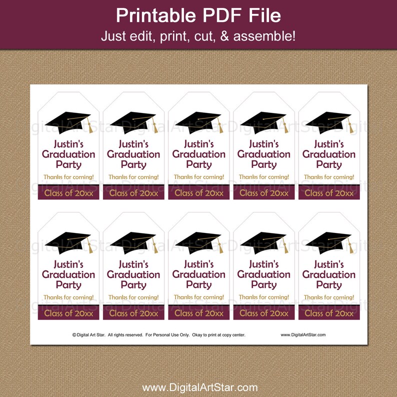 Maroon Graduation Thank You Tags Template Printable Etsy