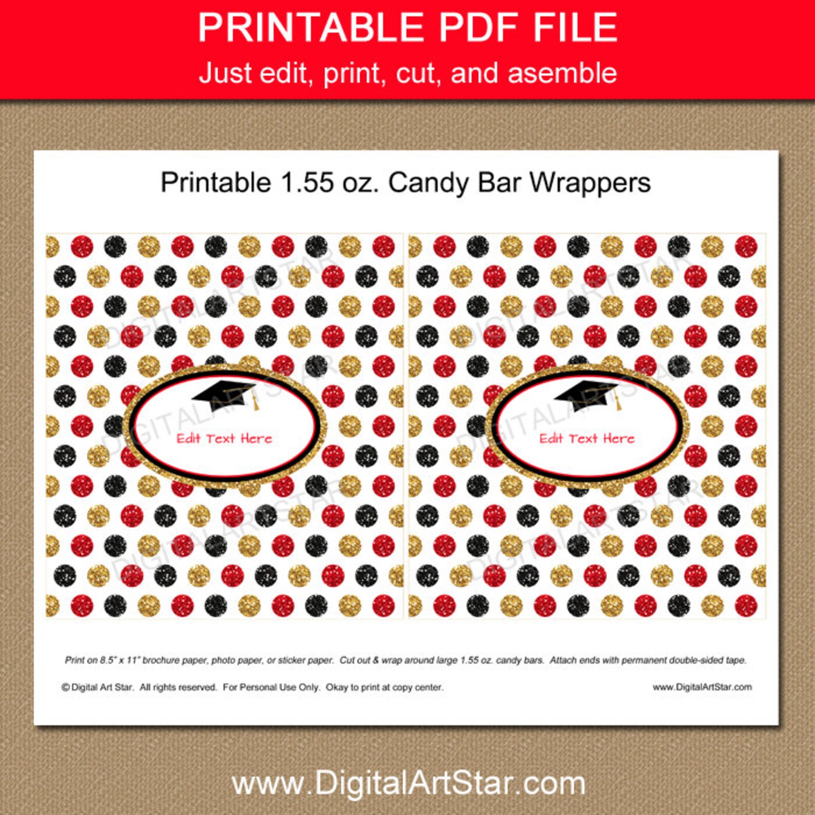 Graduation Candy Bar Wrapper Template Chocolate Wrapper | Etsy