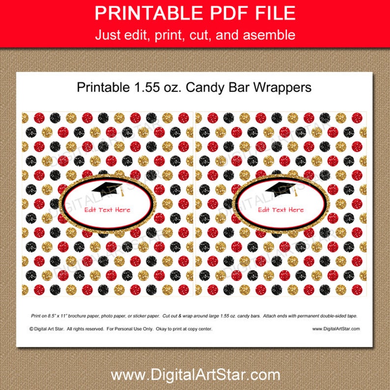Graduation Candy Bar Wrapper Template Chocolate Wrapper | Etsy