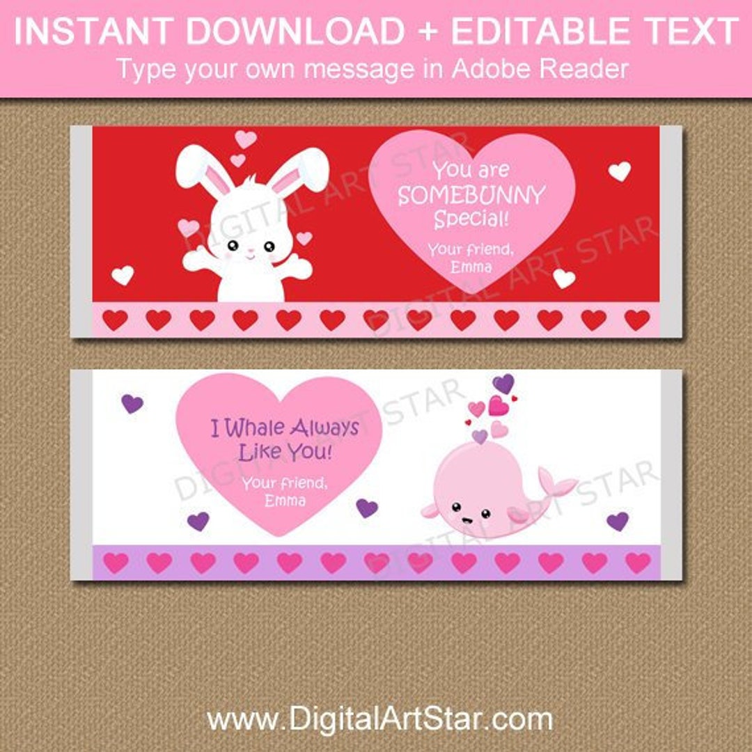 Kids Valentine Candy Bar Wrappers PRINTABLE Valentine Candy - Etsy